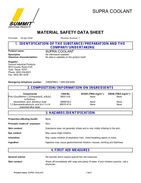 Download Summit Supra Coolant® Material Safety Data Sheet