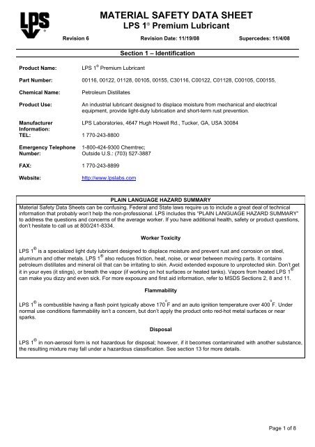 LPS 1 Premium lubricant