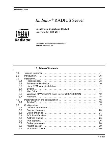 Radiator Reference Manual