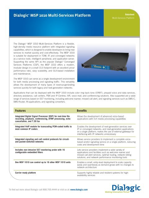 DialogicÂ® MSP 1010 Multi-Services Platform - Modulo.co.il