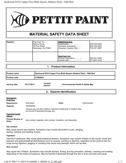 Hydrocoat Eco Red MSDS - Pettit Marine Paint