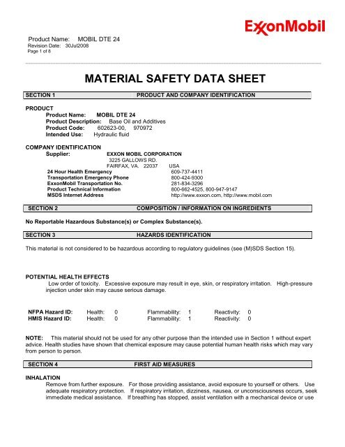 Download DTE 24 Material Safety Data Sheet (MSDS)