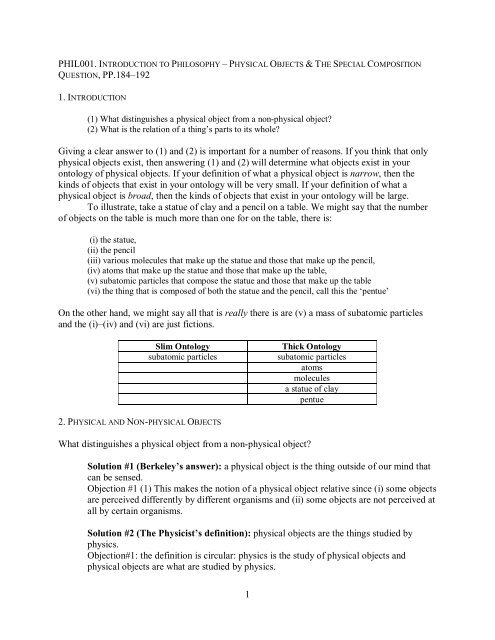 Physical Objects & the Special Composition Question - David W. Agler