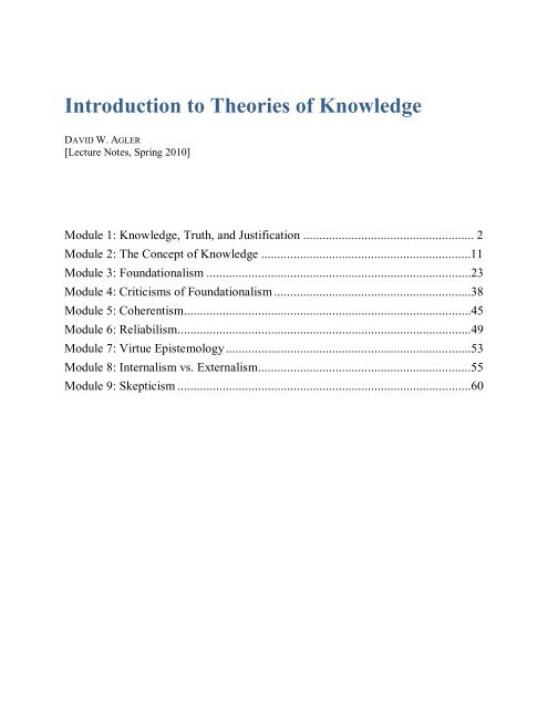 Introduction to Theories of Knowledge - David W. Agler