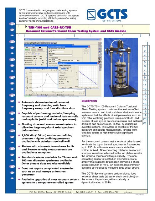 TSH-100 and CATS-RC/TSH - GCTS Testing Systems
