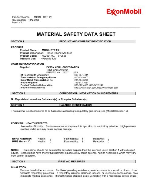 Download DTE 25 Material Safety Data Sheet (MSDS)