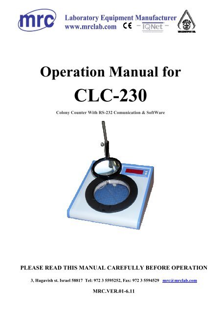 Operation Manual for CLC-230 - Mrclab.com