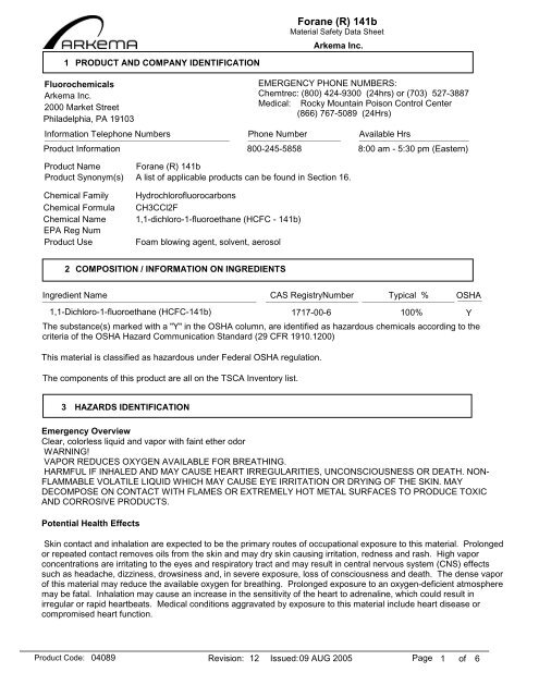 Forane (R) 141b - Chiller City