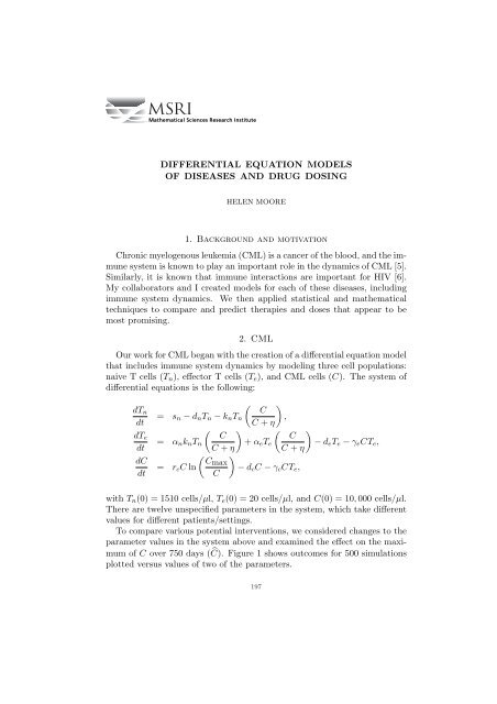 Differential Equation Models of Diseases and Drug Dosing