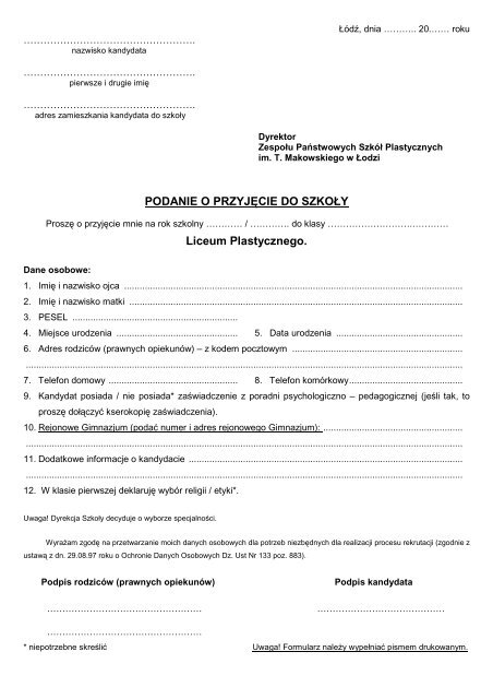 Napisz Na Komputerze Podanie O Przyjcie Do Wybranego Liceum - question