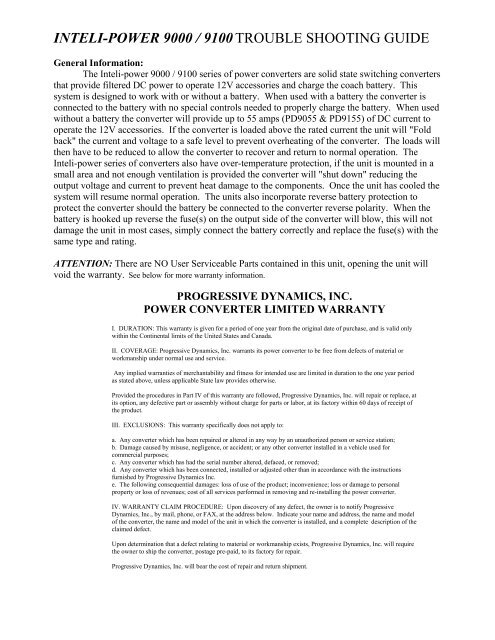 inteli-power 9000 / 9100 trouble shooting guide - Progressive