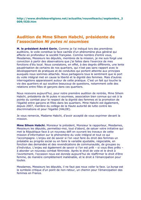 Intervention de Mme Sihem Habchi, présidente de l ... - World Peace