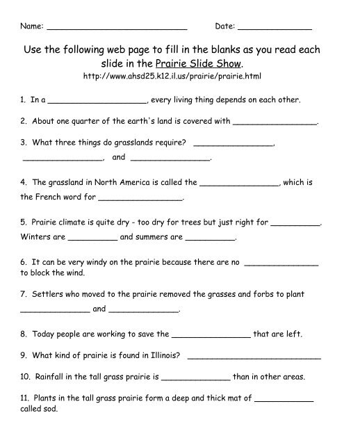 Prairie Slide Show Worksheet (PDF)