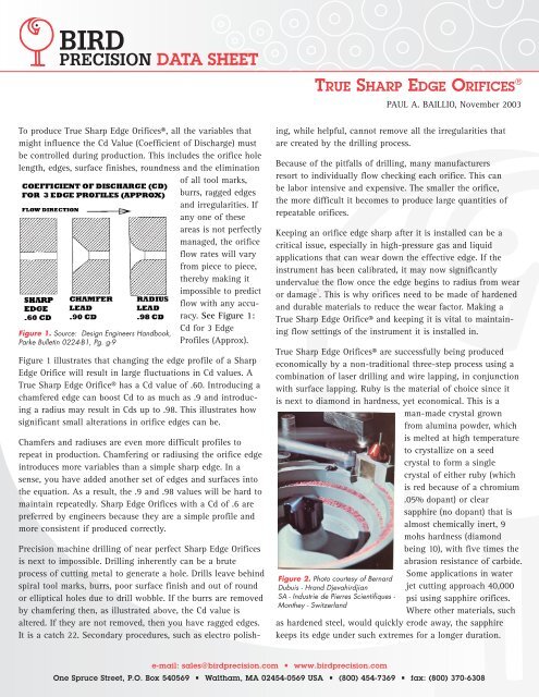 TRUE SHARP EDGE ORIFICESÂ® - Bird Precision