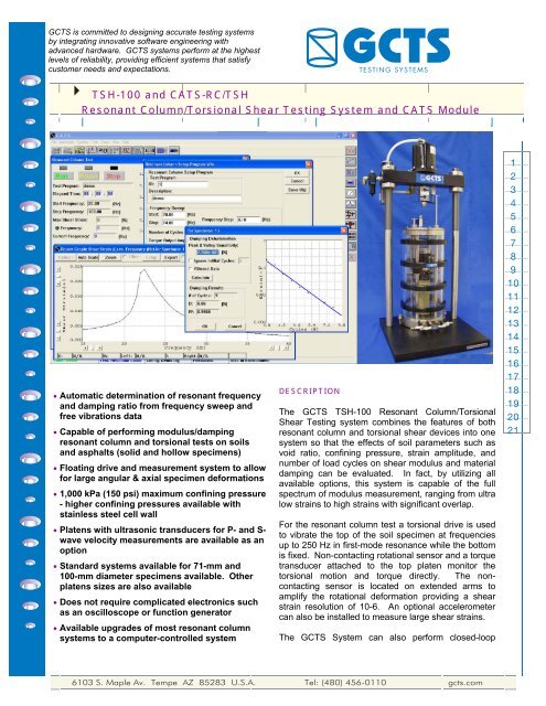 TSH-100 and CATS-RC/TSH Resonant Column/Torsional Shear ...