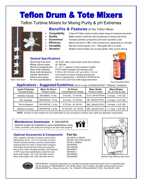 Teflon Turbine Mixers for Mixing Purity & pH Extremes