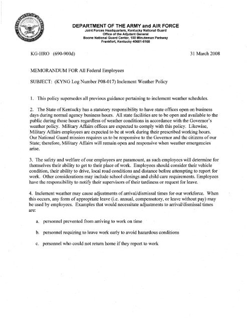 DEPARTMENT OF THE ARMY and AIR FORCE - Department for ...