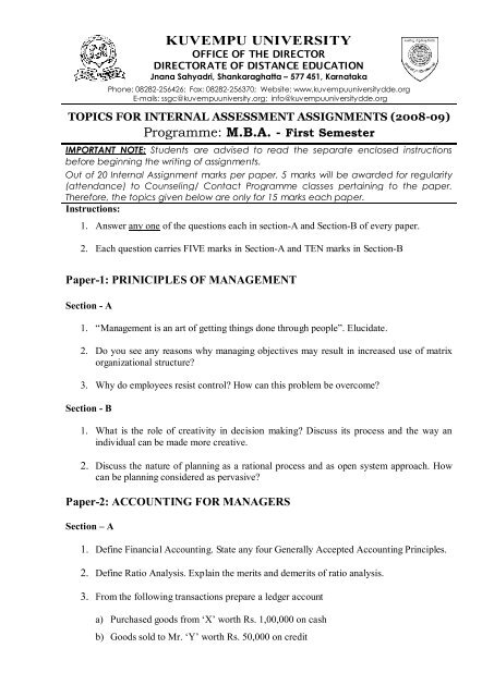 MBA - First Semester - Kuvempu University