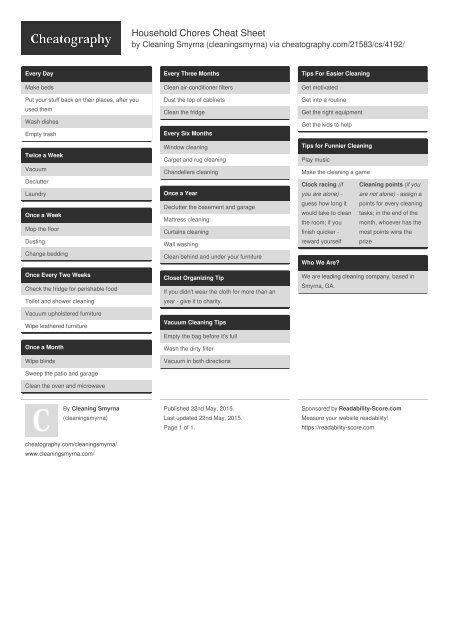 Household Chores Cheat Sheet