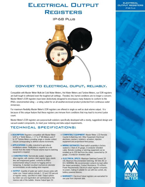 Electrical Output Registers - Master Meter