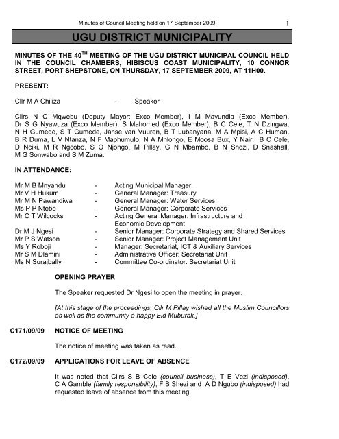 UGU DISTRICT MUNICIPALITY