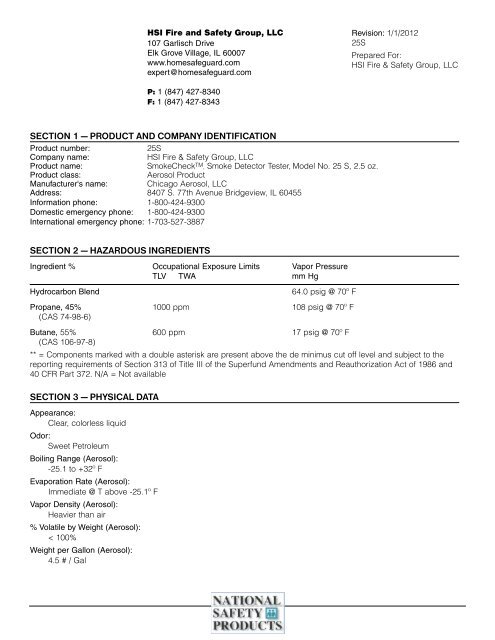 MSDS Dust Air - National Safety Products