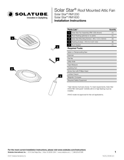 Solar Star Roof Mount Instructions - Solatube