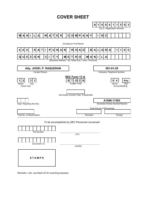 COVER SHEET - Manila Water Company