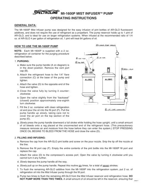 Spectroline Mist Infuser Pump - Advanced Engineering