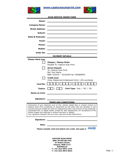 order form - Capture Scan Print