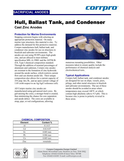 Hull, ballast tank and condenser cast Zinc Anodes.pdf - Corrpro.Co.UK