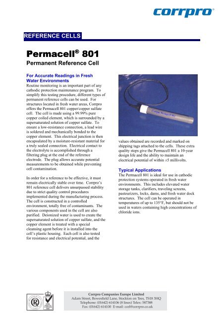 Permacell 801 Permanent Reference Cell.pdf - Corrpro.Co.UK