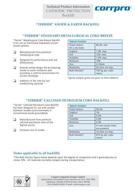 Terrier Anode and Earth Backfill.pdf - Corrpro.Co.UK