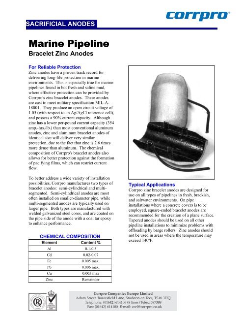 Marine pipeline bracelet Zinc Anodes.pdf - Corrpro.Co.UK