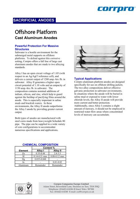 Offshore platform cast Aluminium Anodes.pdf - Corrpro.Co.UK