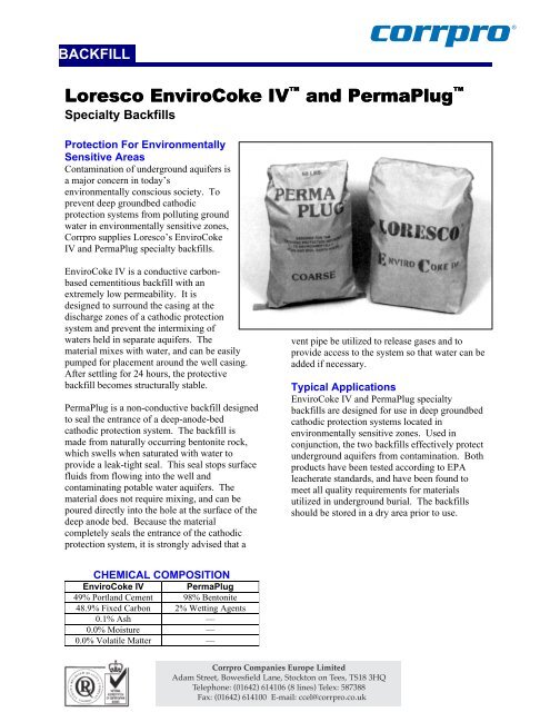 Loresco EnviroCoke IV and Permaplug Speciality ... - Corrpro.Co.UK