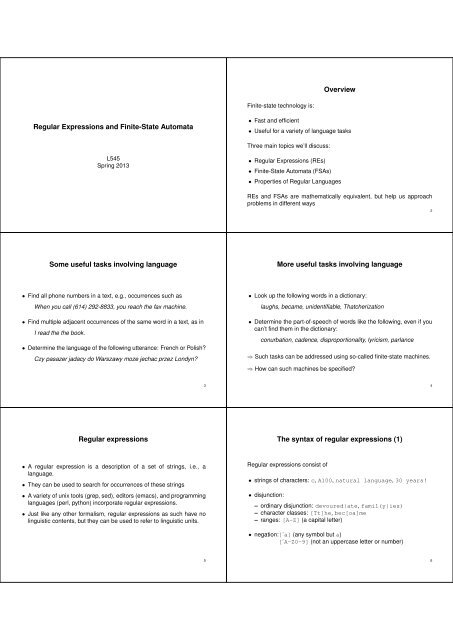 Regular Expressions And Finite State Automata Overview Some