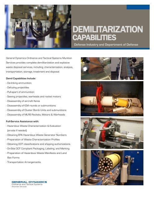 Demil Capabilities - General Dynamics Ordnance and Tactical ...