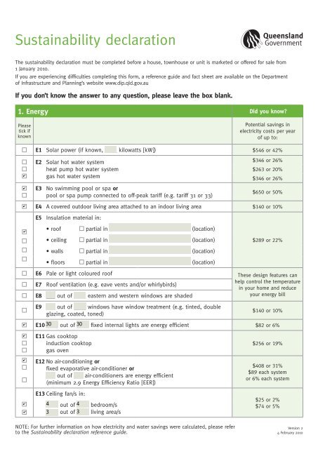 Sustainability declaration form