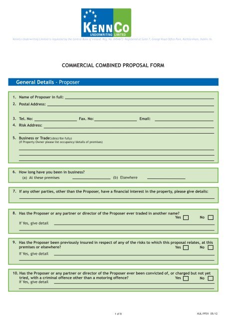 COMMERCIAL COMBINED PROPOSAL FORM General Details ...