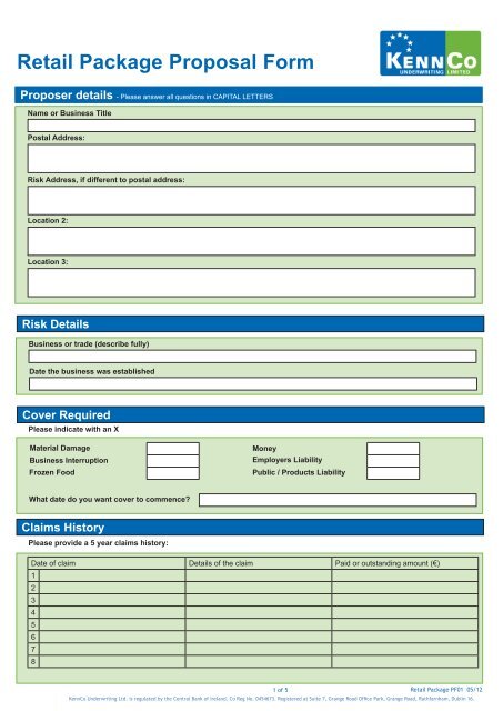 Retail Package Proposal Form - Kennco Underwriting