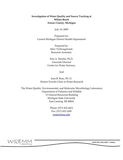 Investigation of Water Quality and Source Tracking at Whites Beach ...