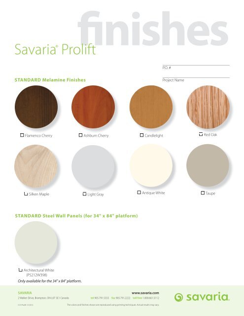 Prolift VPL Color Chart - Savaria