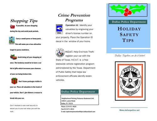 Holiday Safety Tips - Dallas Police Department