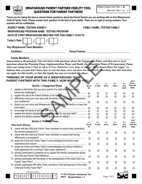 Sample Fidelity Tool for Parent Partner in Wraparound Program