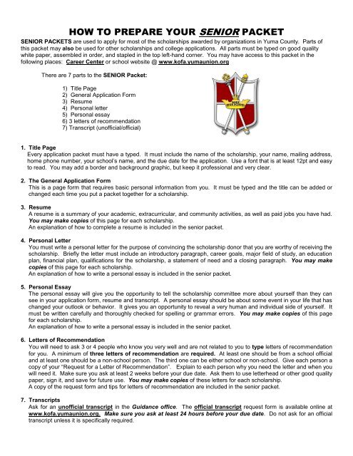 Senior Packet - Kofa High School