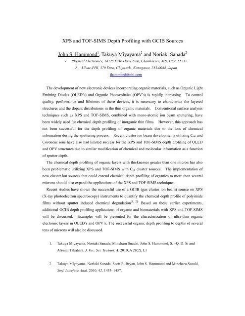 XPS and TOF-SIMS Depth Profiling with GCIB Sources John S ...