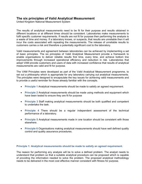 The six principles of Valid Analytical Measurement - Mollabs