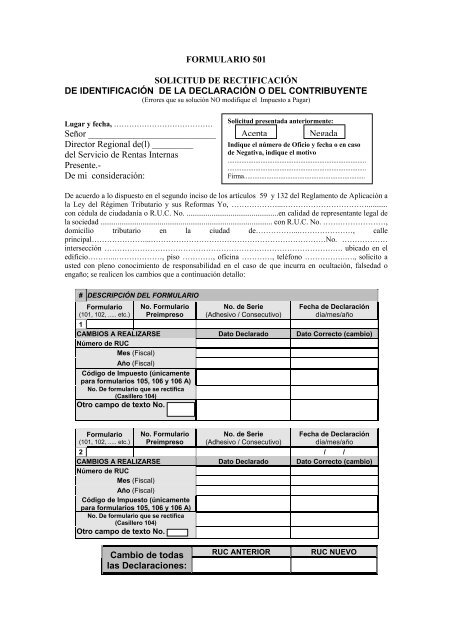 FORMULARIO 501 - Servicio de Rentas Internas