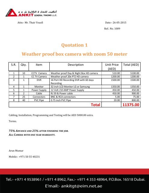 Quotation 1 Weather proof box camera with zoom 50 meter
